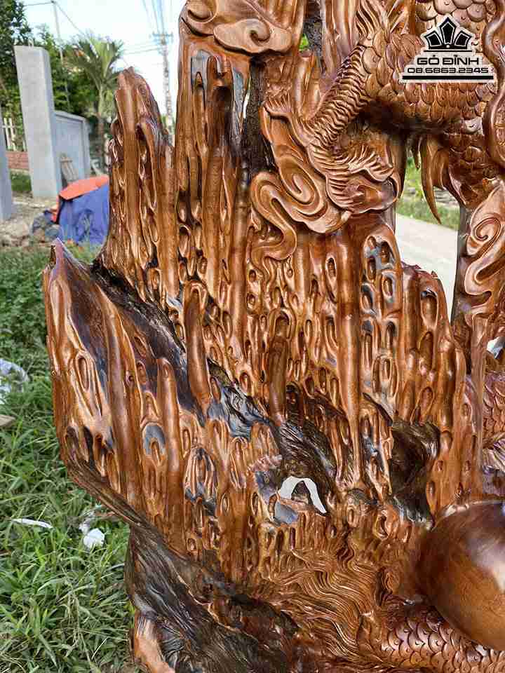 Tượng Nhất Long Vờn Ngọc Gỗ Ngọc Am Cao 148 Ngang 62 Sâu 42 (cm) | Gỗ Đỉnh