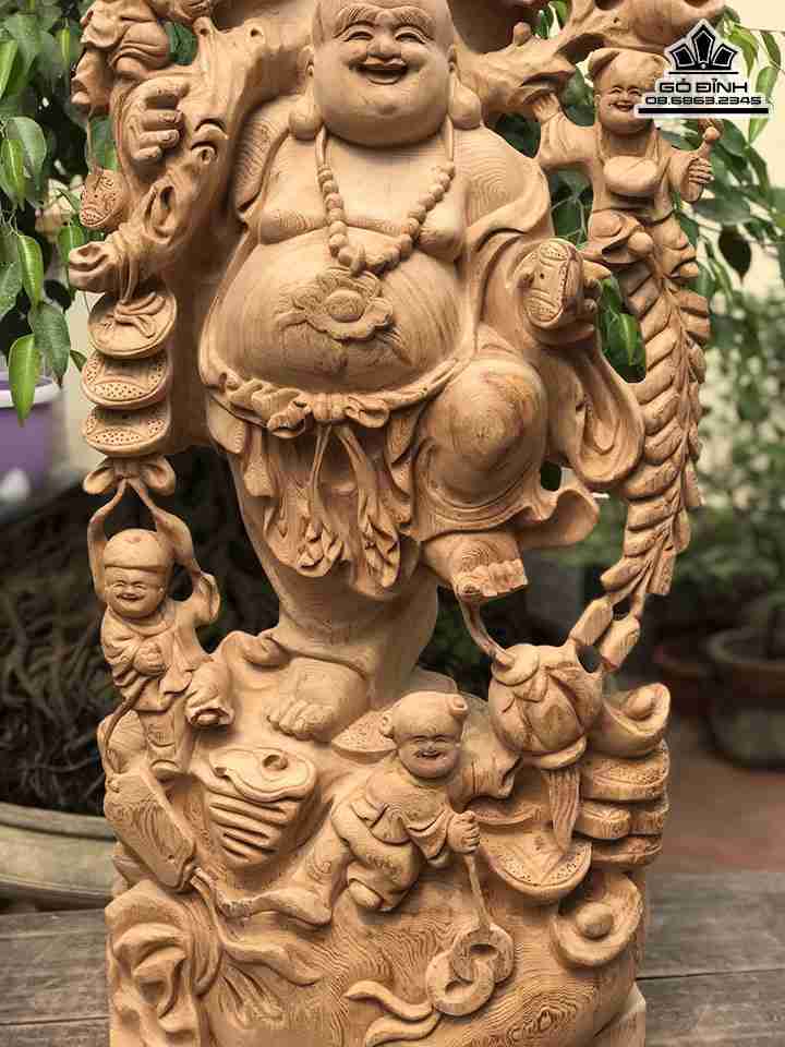 Tượng Phật Di Lặc Vách Cành Đào Gỗ Ngọc Am Cao 106 Ngang 48 Sâu 26 (cm) | Gỗ Đỉnh