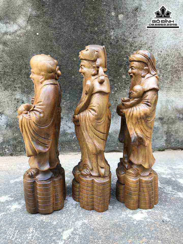 Tượng Tam Đa Phúc Lộc Thọ Gỗ Bách Xanh Cao 39 Rộng 14 Dày 11 (cm) | Gỗ Đỉnh
