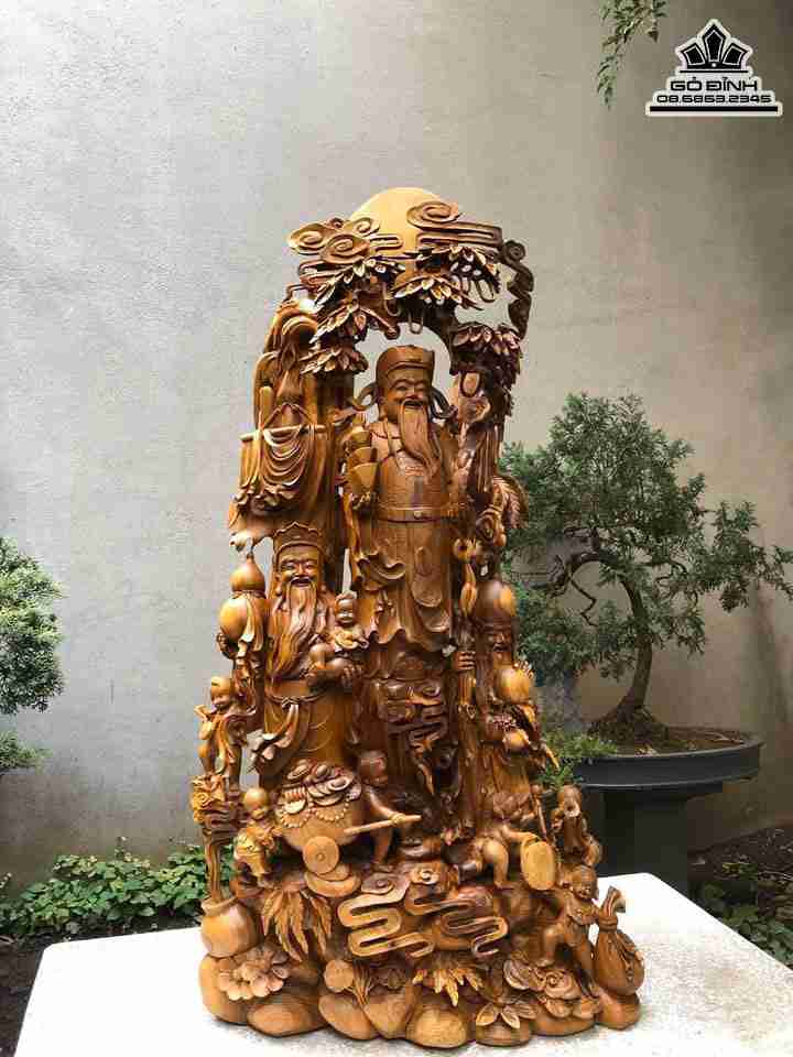Tượng Tam Đa Phúc Lộc Thọ Gỗ Bách Xanh Cao 130 Ngang 65 Sâu 36 (cm ...