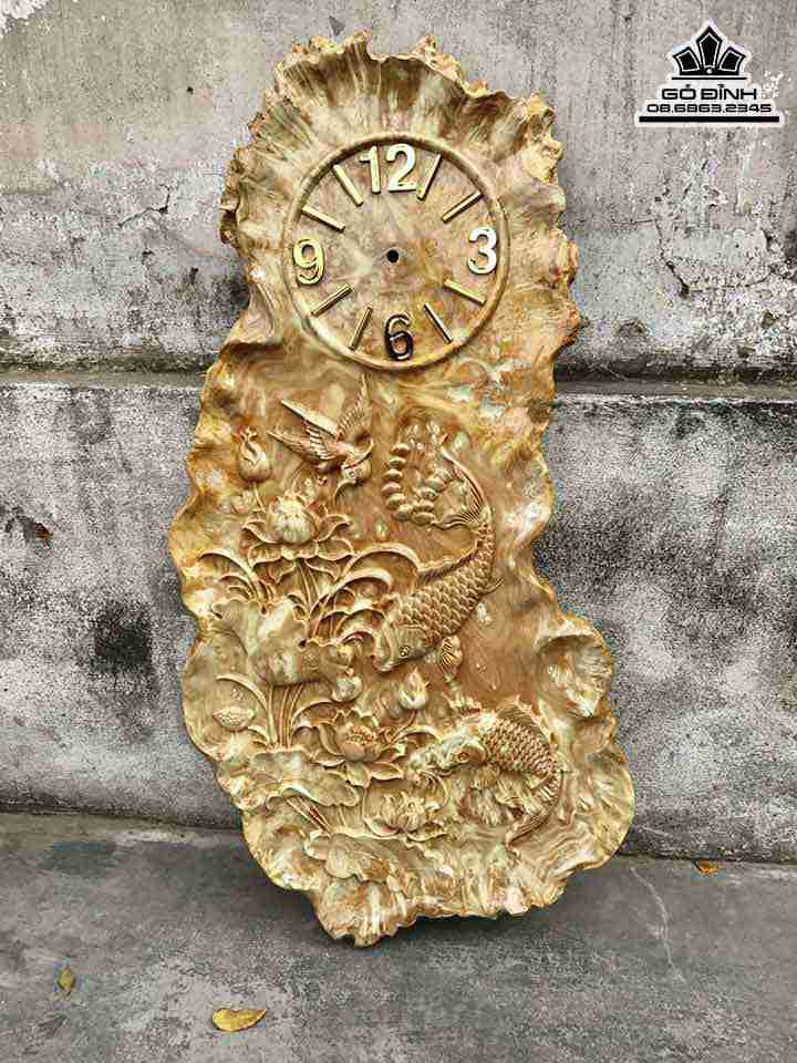 Đồng Hồ Song Ngư Gỗ Nu Nghiến Cao 73 Rộng 36 Dày 2.2 (cm) | Gỗ Đỉnh