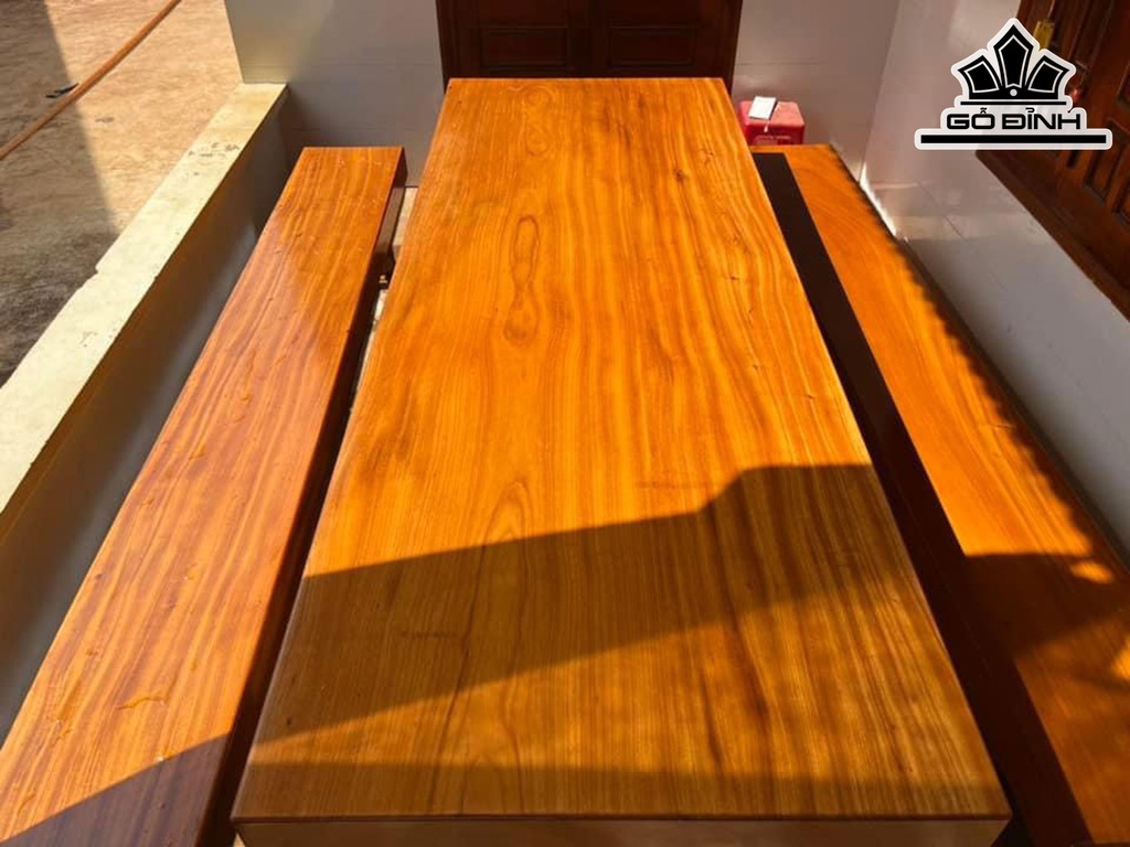 Bộ K3 Gỗ Gõ Đỏ Bàn Dài 300 Rộng 110 Dày 18 Ghế Dài 300 Rộng 41 Dày 12 (cm) | Gỗ Đỉnh